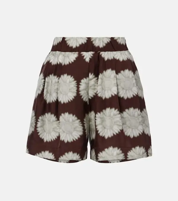 Asceno Zurich Printed Silk Twill Shorts - Brown