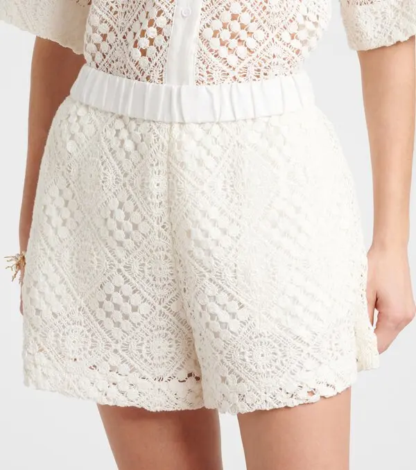 SIR. Crochet High-rise Cotton Shorts - White