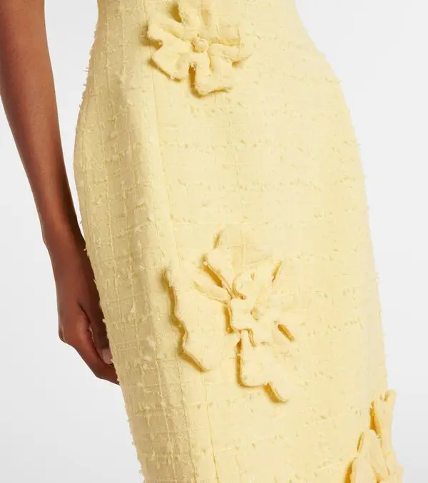 LEO LIN Lucinda Floral-appliqué Tweed Maxi Dress