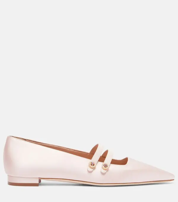Manolo Blahnik Polmana Satin Mary Jane Flats - Blue