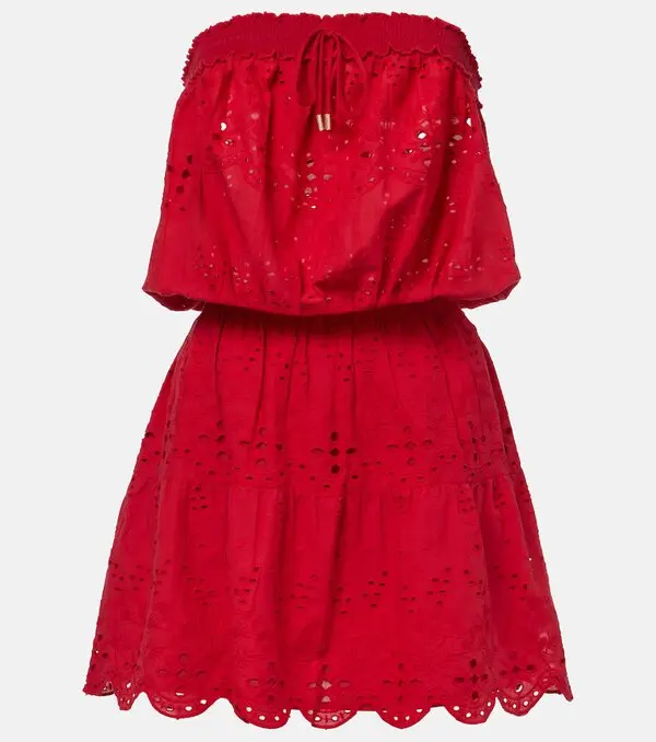 Melissa Odabash Collette Embroidered Cotton Mini Dress - Red