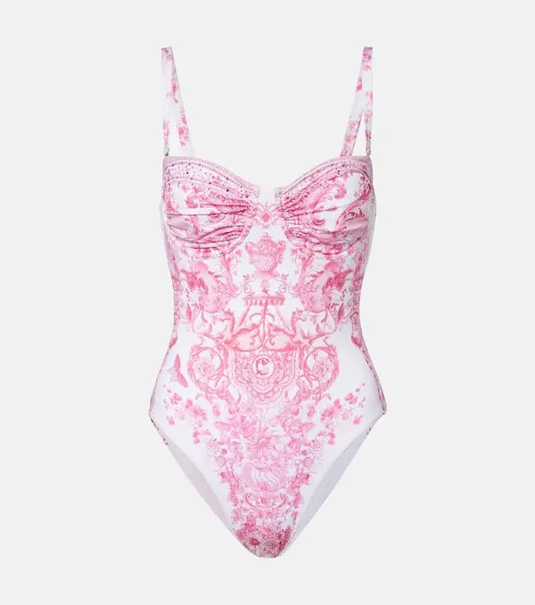 Camilla Embellished Printed One-piece Swimsuit - Pink