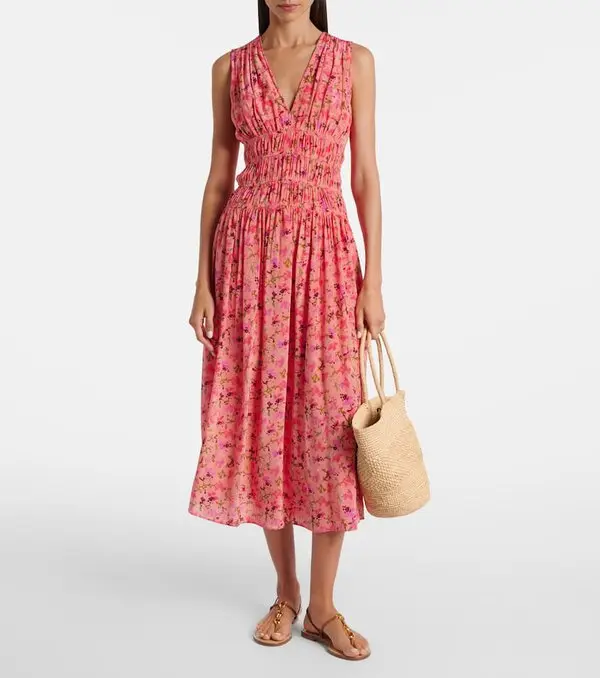 Ulla Johnson Sylvie Floral Silk Midi Dress - Pink