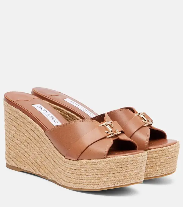 JIMMY CHOO Leda 100 Platform Wedge Sandals - Brown