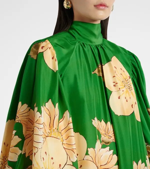 ALEMAIS Sage Floral Silk Midi Dress