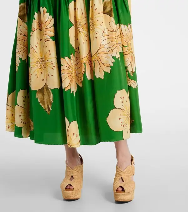 ALEMAIS Sage Floral Silk Midi Dress