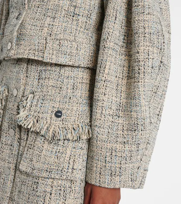 GANNI Cropped Cotton Tweed Jacket - Blue