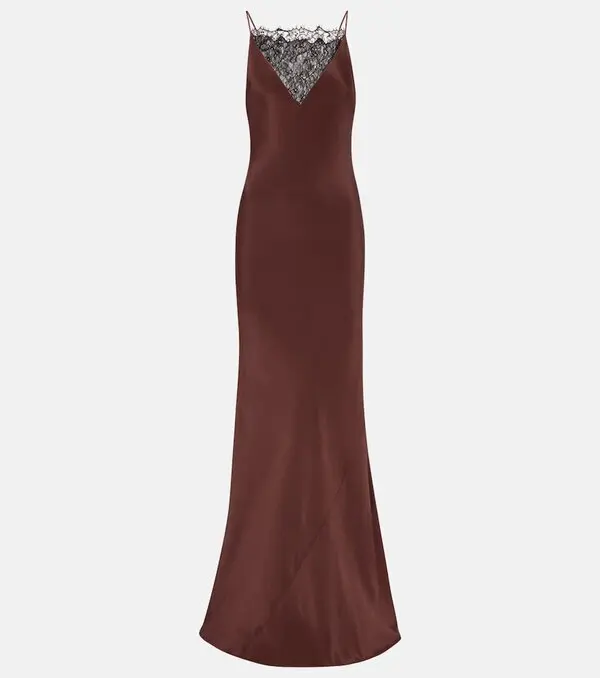 Roland Mouret Lace-trimmed Silk Satin Gown - Brown
