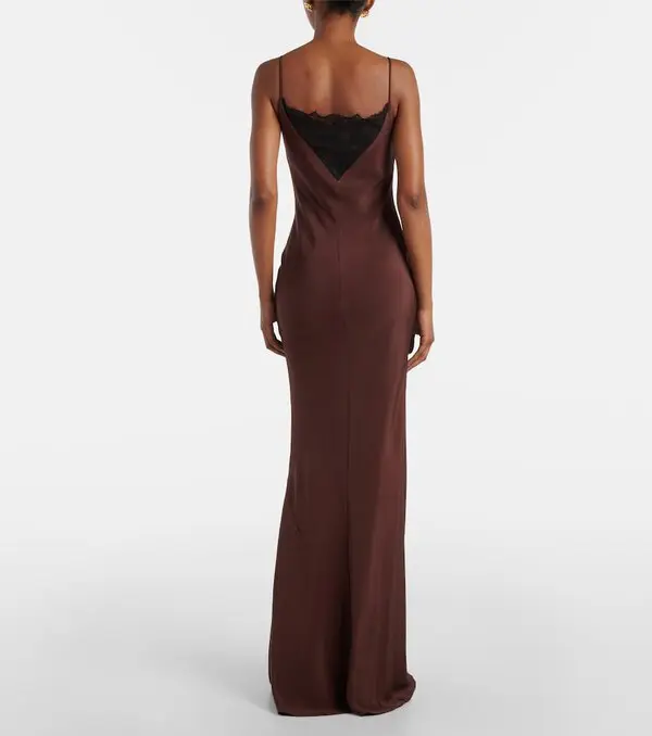 Roland Mouret Lace-trimmed Silk Satin Gown - Brown