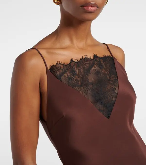 Roland Mouret Lace-trimmed Silk Satin Gown - Brown