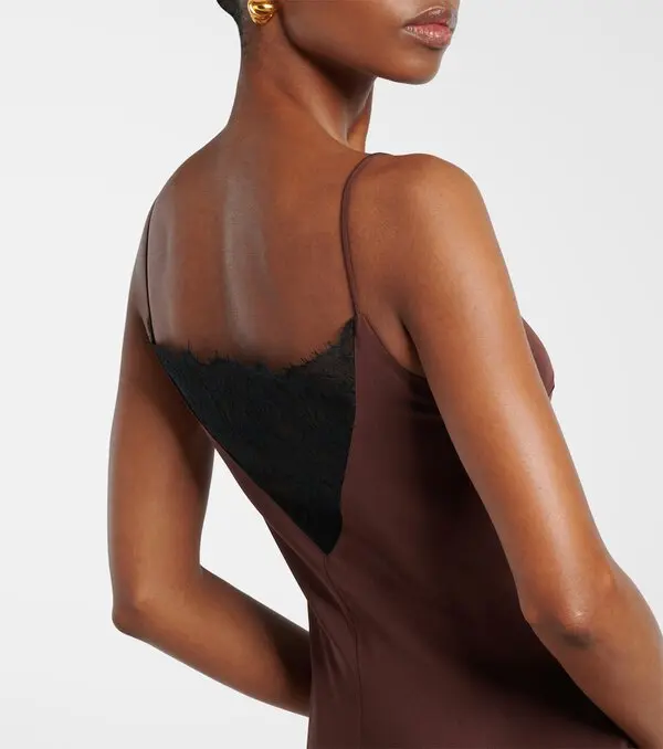 Roland Mouret Lace-trimmed Silk Satin Gown - Brown