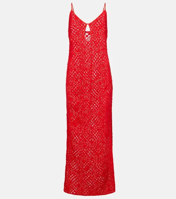 SIR. Rayure Crochet Cotton Maxi Dress - Red
