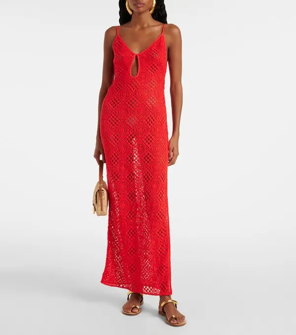 SIR. Rayure Crochet Cotton Maxi Dress - Red