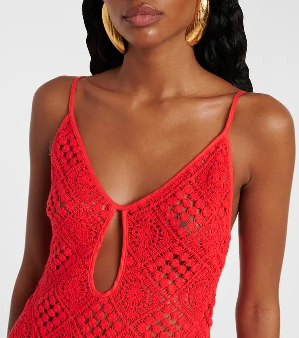 SIR. Rayure Crochet Cotton Maxi Dress - Red