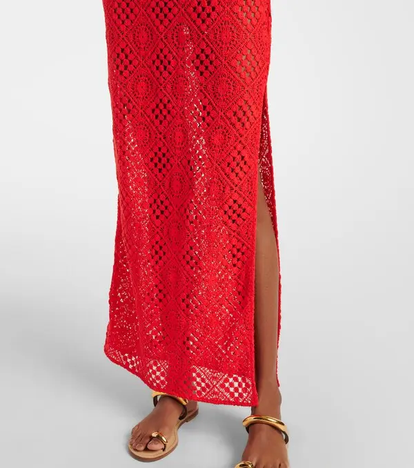 SIR. Rayure Crochet Cotton Maxi Dress - Red