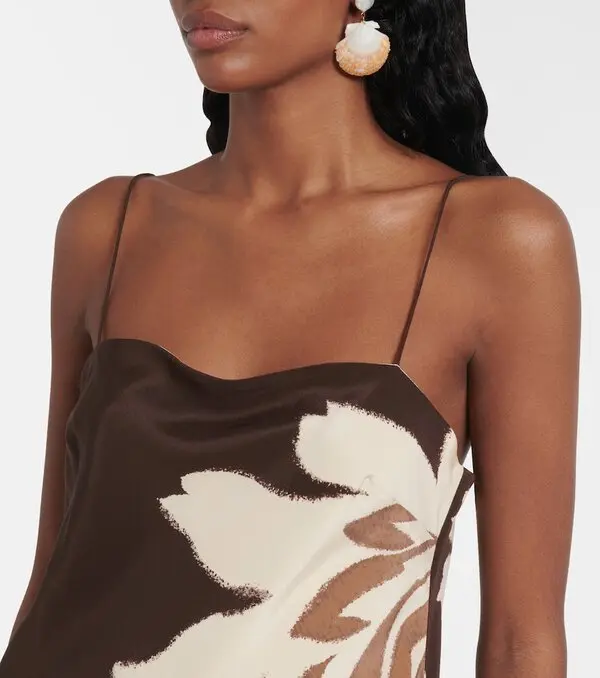 SIR. Floral Silk Satin Slip Dress - Brown