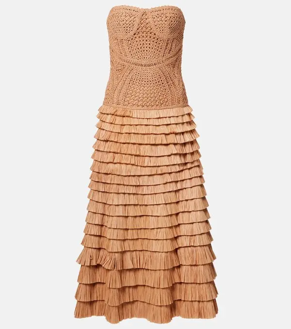 Simkhai Santana Raffia-blend Bustier Midi Dress - Beige
