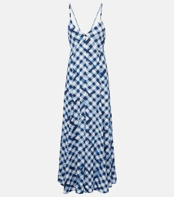 Proenza Schouler June Checked Crêpe De Chine Maxi Dress - Blue