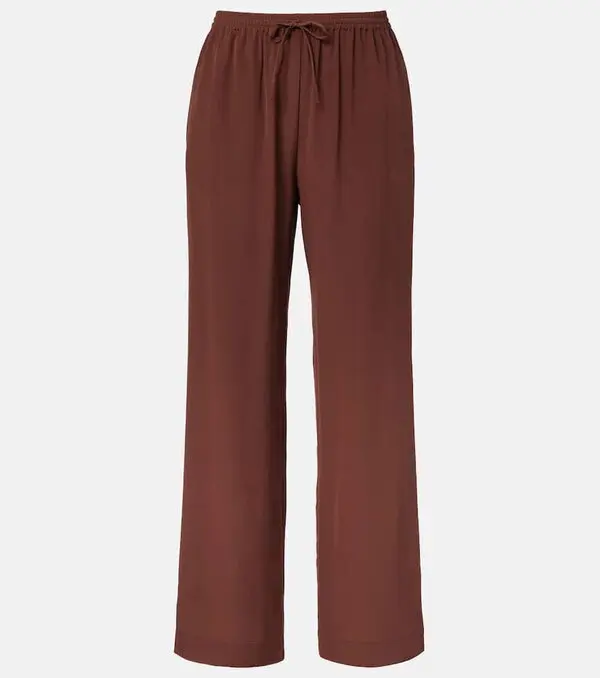 Asceno Aurelia Silk Crepe Wide-leg Pants In Mahogany - Brown