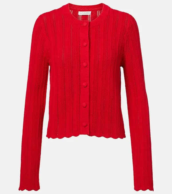Altuzarra Mariette Scalloped Pointelle Cardigan - Red