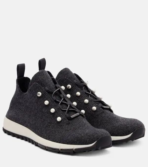 JIMMY CHOO Embellished Cashmere Sneakers - Black