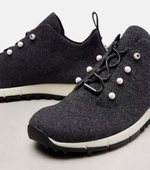 JIMMY CHOO Embellished Cashmere Sneakers - Black