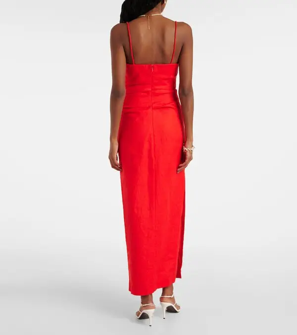 SIR. Noemi Ruched Linen Maxi Dress