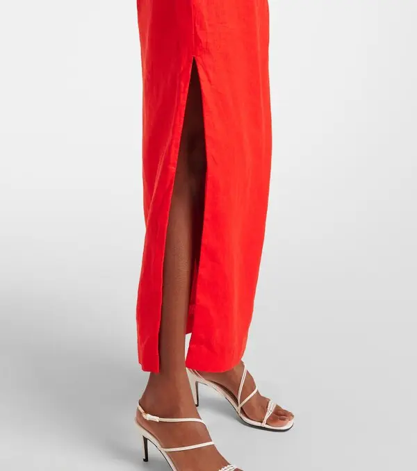 SIR. Noemi Ruched Linen Maxi Dress