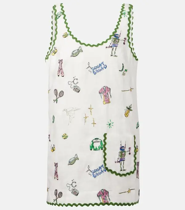 ALEMAIS Embroidered Linen Mini Dress - White