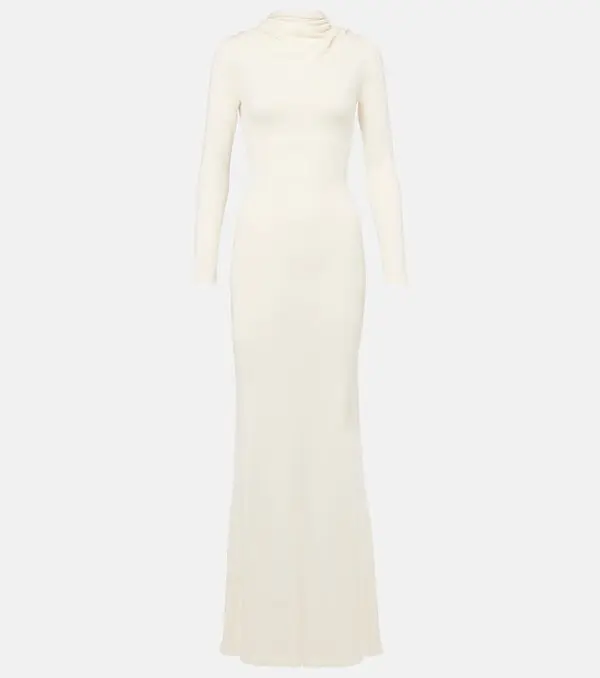 AYA MUSE Knitted Silk And Cashmere Maxi Dress - Beige