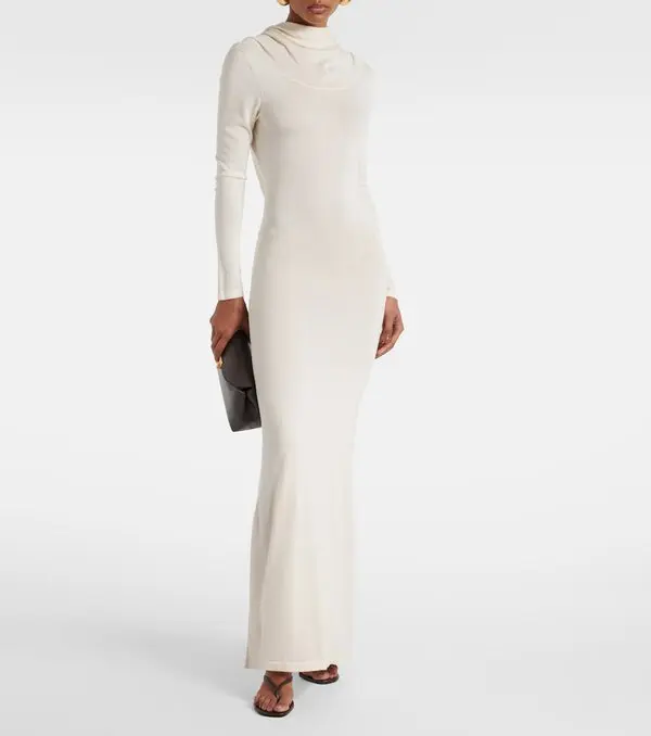 AYA MUSE Knitted Silk And Cashmere Maxi Dress - Beige