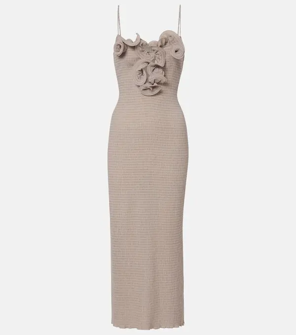 Magda Butrym Floral-appliqué Crêpe Midi Dress - Beige