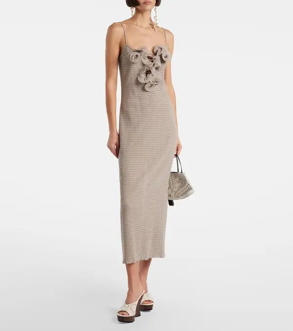 Magda Butrym Floral-appliqué Crêpe Midi Dress - Beige