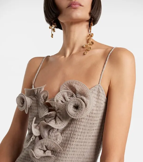 Magda Butrym Floral-appliqué Crêpe Midi Dress - Beige