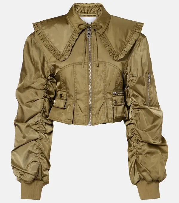 GANNI Cropped Ruched Bomber Jacket