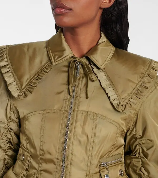GANNI Cropped Ruched Bomber Jacket