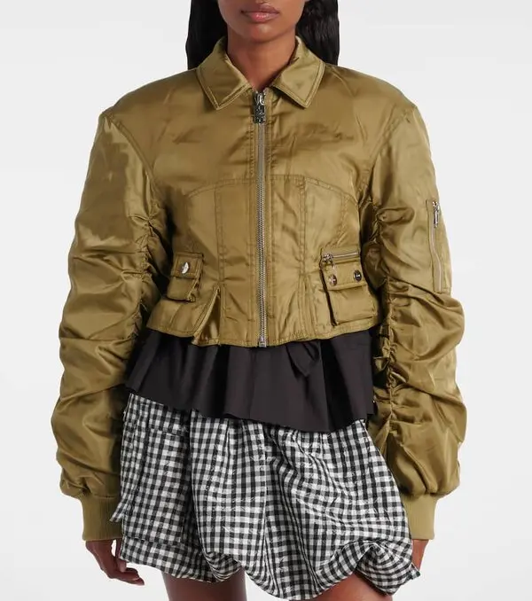 GANNI Cropped Ruched Bomber Jacket