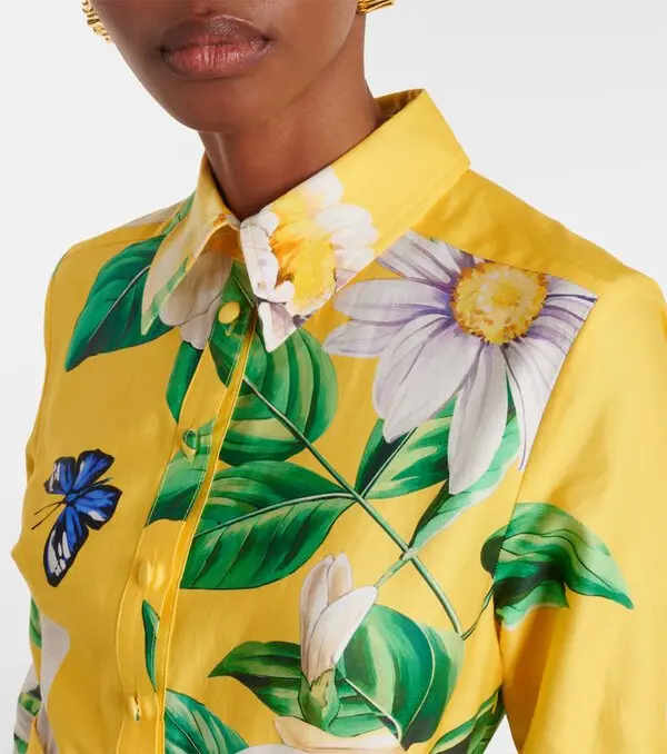 Leo Lin Zara Floral Cotton Shirt Dress - Yellow | Editorialist