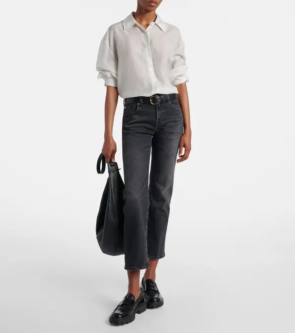 7 For All Mankind Calie Straight Cropped Mid-rise Jeans - Black