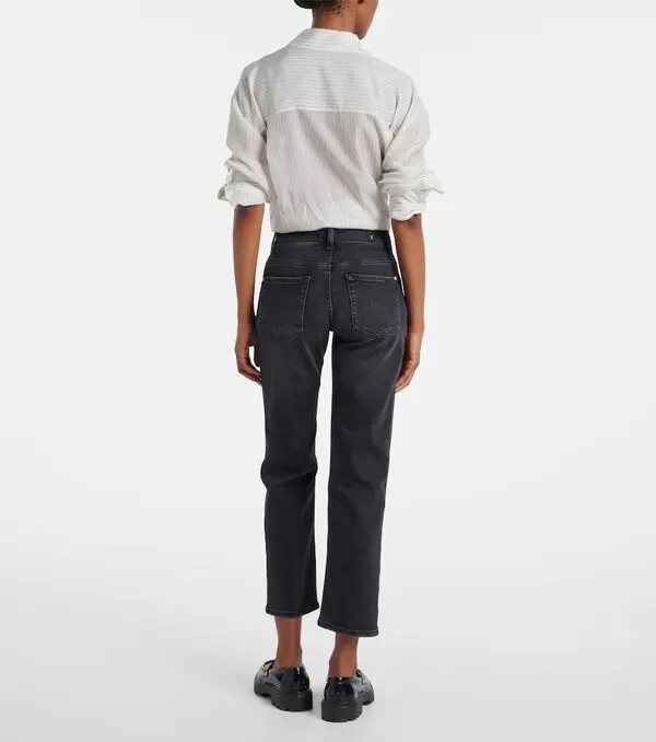 7 For All Mankind Calie Straight Cropped Mid-rise Jeans - Black