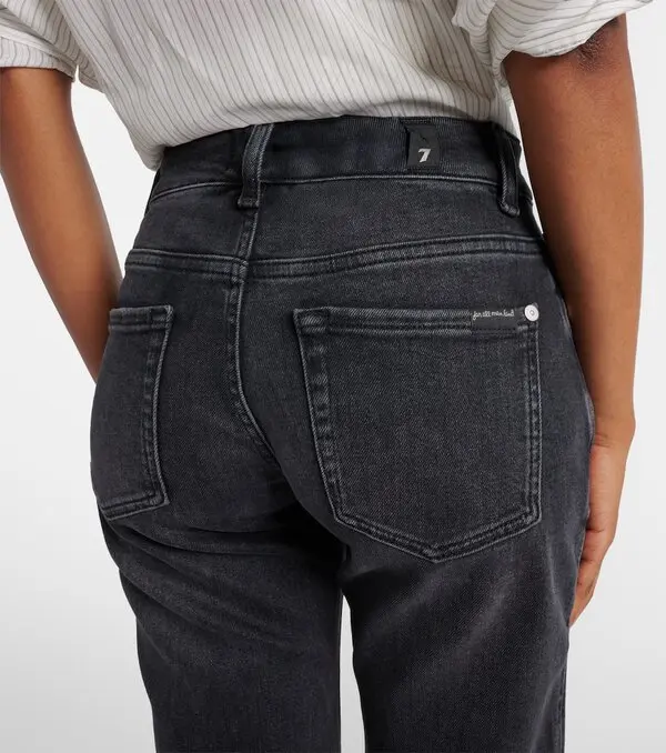 7 For All Mankind Calie Straight Cropped Mid-rise Jeans - Black