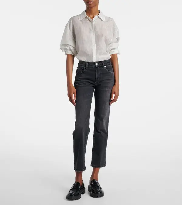 7 For All Mankind Calie Straight Cropped Mid-rise Jeans - Black