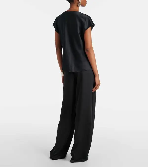 Vince Draped Silk Satin Top - Black