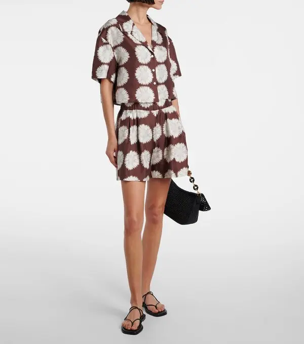 Asceno Lincoln Floral Silk Twill Cropped Shirt - Brown