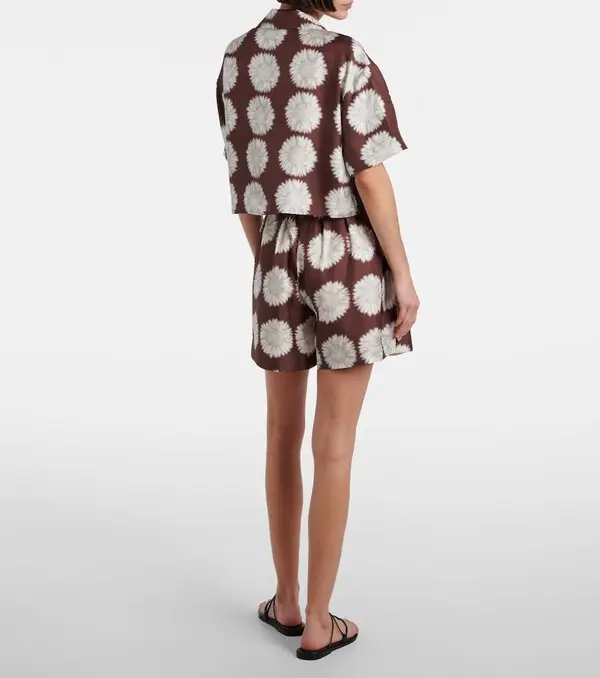 Asceno Lincoln Floral Silk Twill Cropped Shirt - Brown