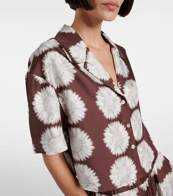 Asceno Lincoln Floral Silk Twill Cropped Shirt - Brown