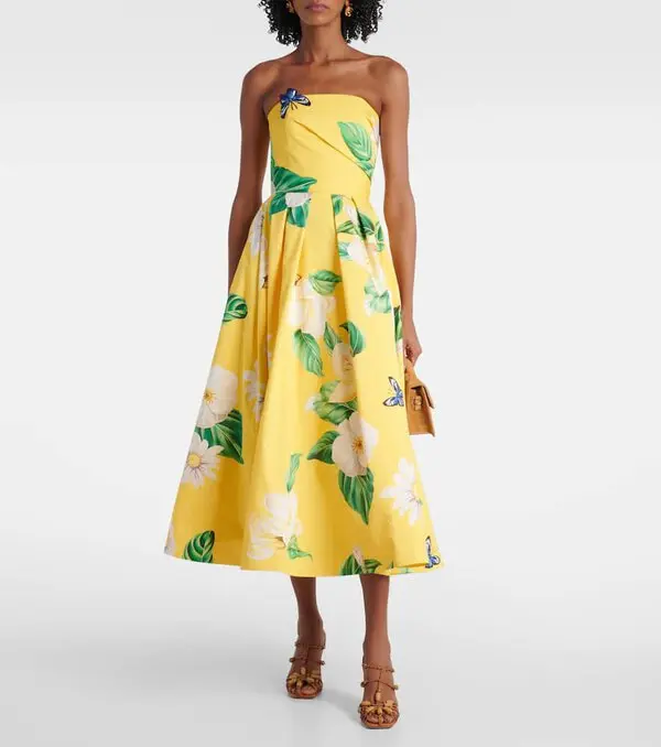 Leo Lin Lynn Floral Cotton Bustier Dress - Yellow | Editorialist