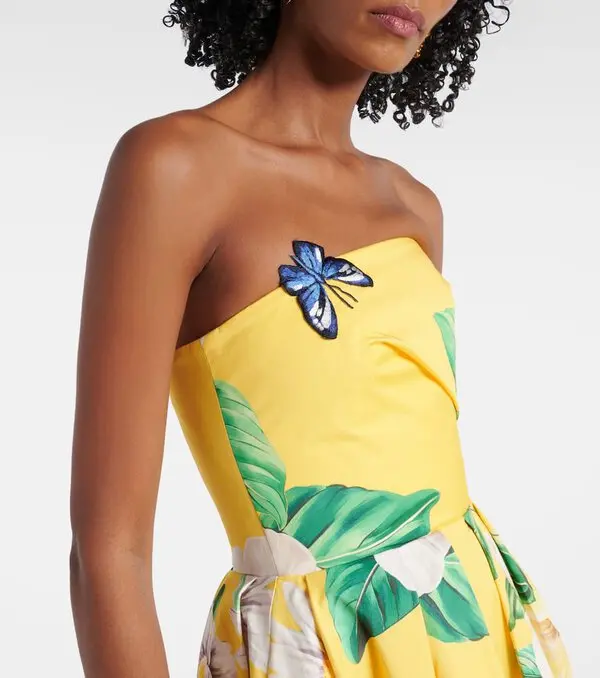 Leo Lin Lynn Floral Cotton Bustier Dress - Yellow | Editorialist