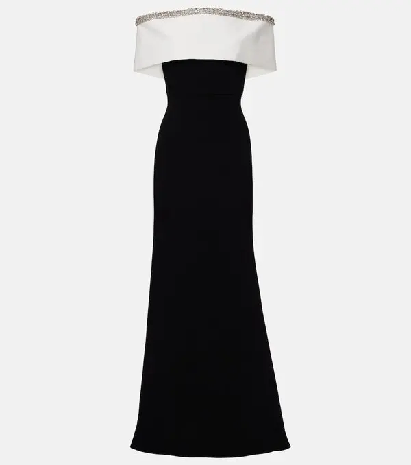 Roland Mouret Embellished Off-shoulder Gown - Black