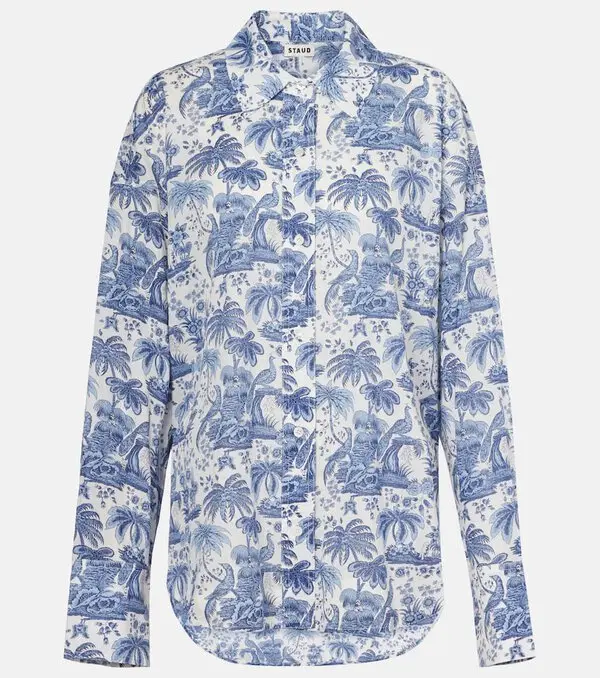 Staud Printed Cotton Voile Shirt - Blue